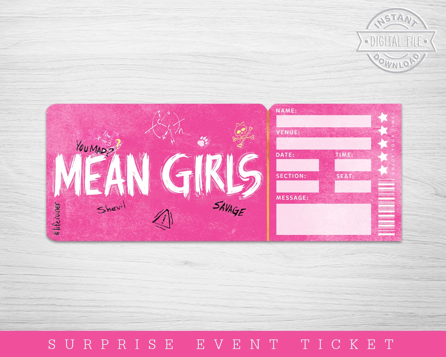 Printable Mean Girls Broadway Surprise Ticket, Mean Girls the Musical ...