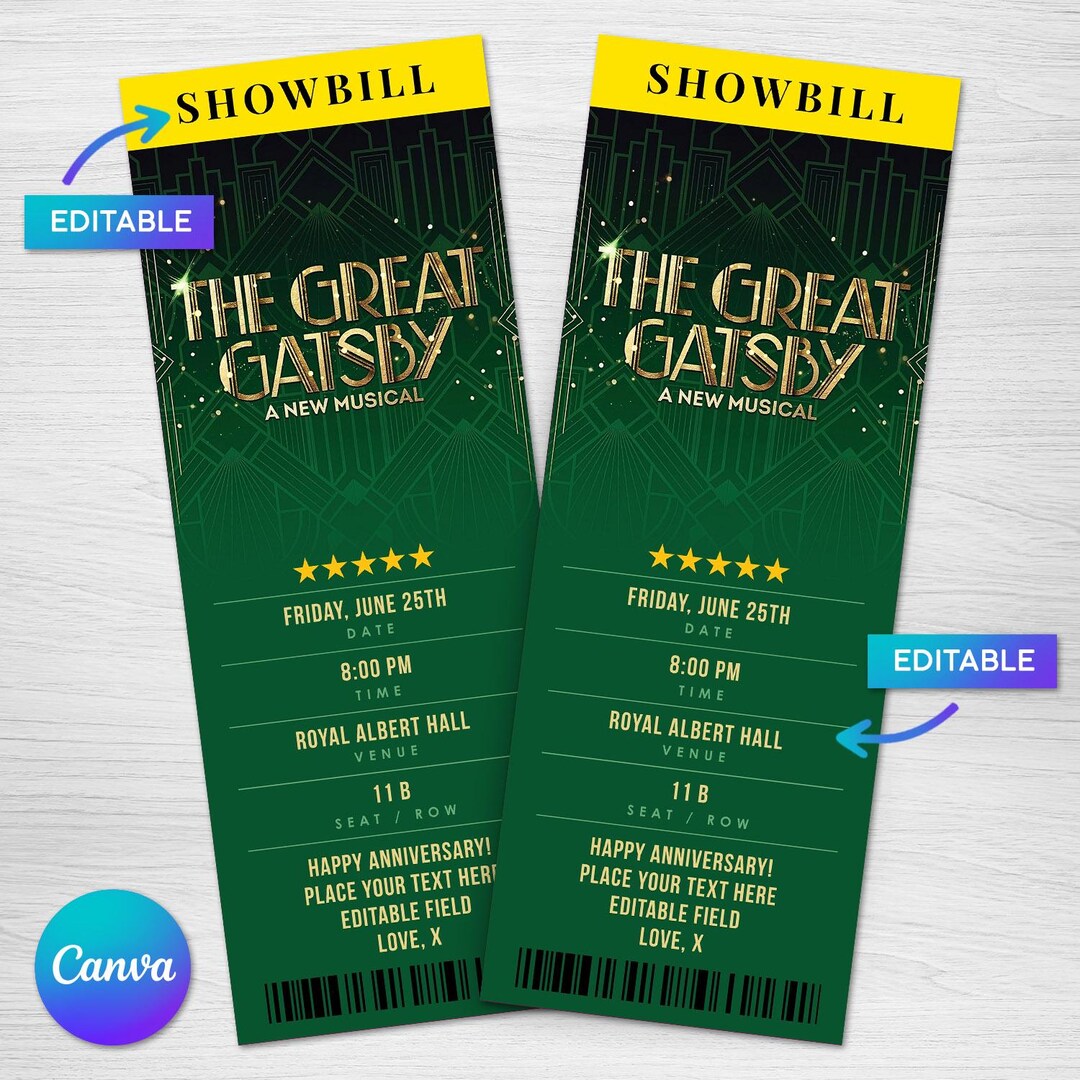 Printable the Great Gatsby Broadway Surprise Ticket, Great Gatsby ...