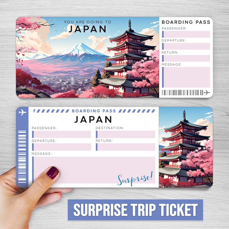 Printable JAPAN Trip Surprise Gift Ticket︱holiday Boarding Pass ...