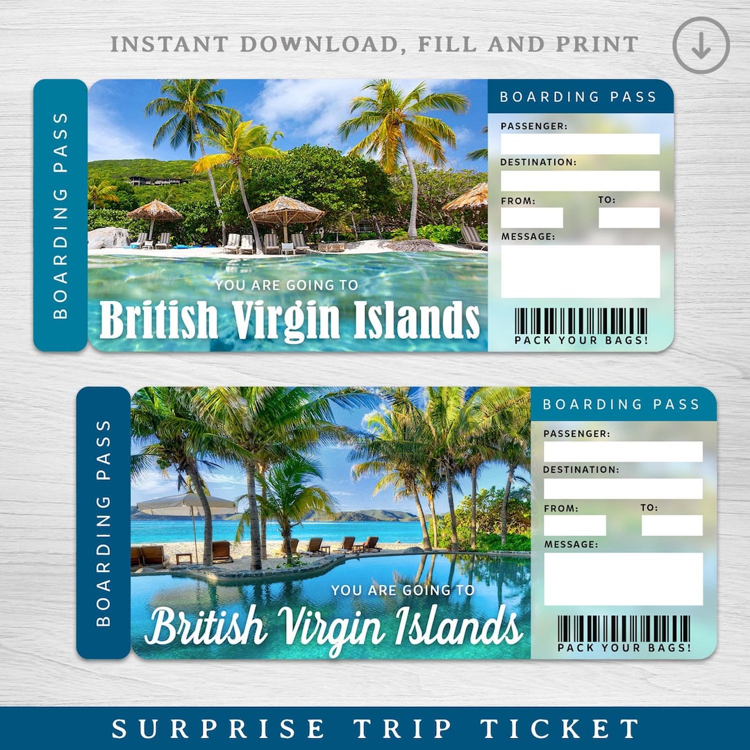 Digital British Virgin Islands Trip Surprise Gift Ticket︱printable ...