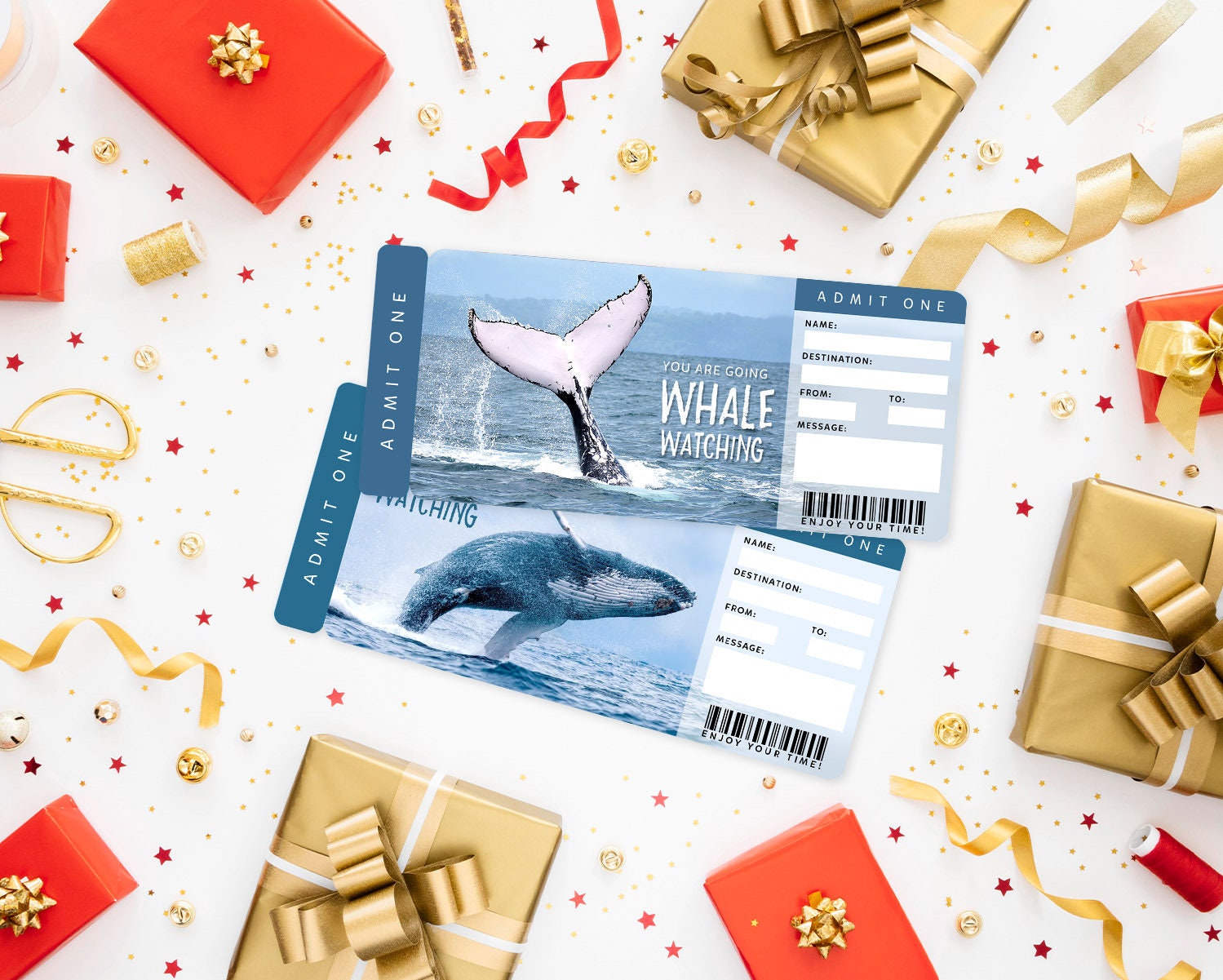 Printable Whale Watching Surprise Trip Gift Ticket, Whale Encounter ...