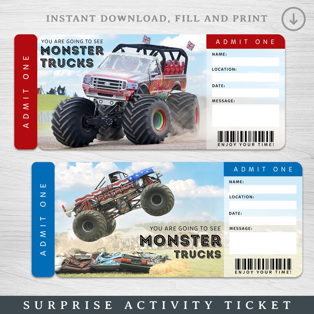 Digital Monster Trucks Show Surprise Trip Gift Ticket, Monster Trucks ...