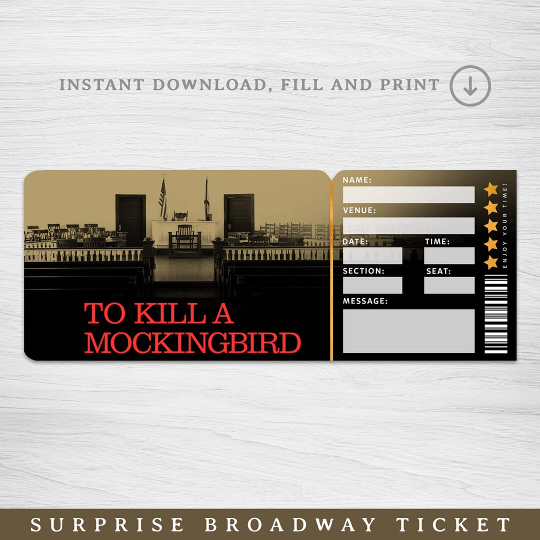 Printable to Kill a Mockingbird Broadway Surprise Ticket︱musical Theatre Ticket︱event Gift ...