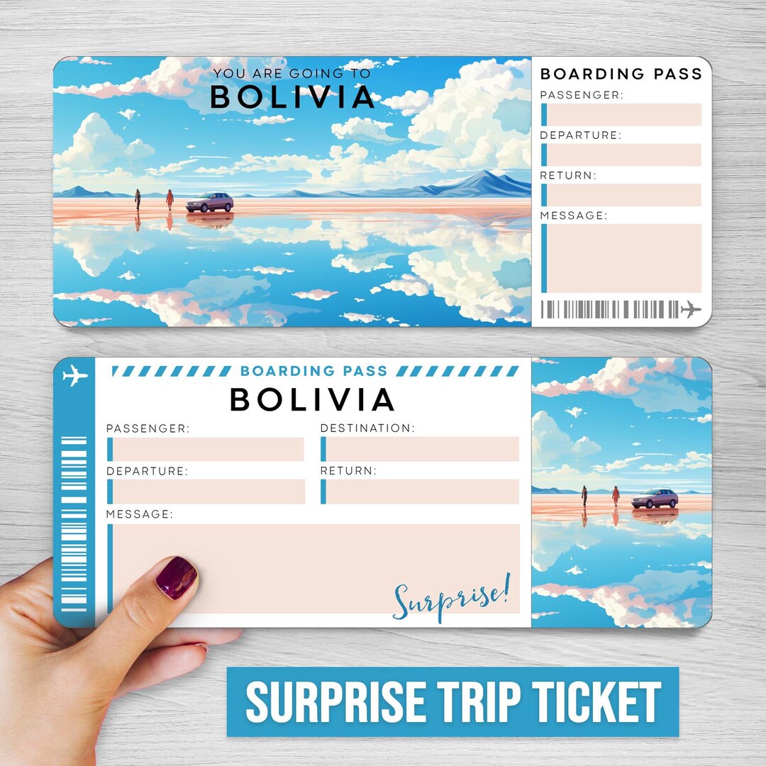 Digital BOLIVIA Surprise Trip Gift Ticket, Bolivia Printable Boarding ...