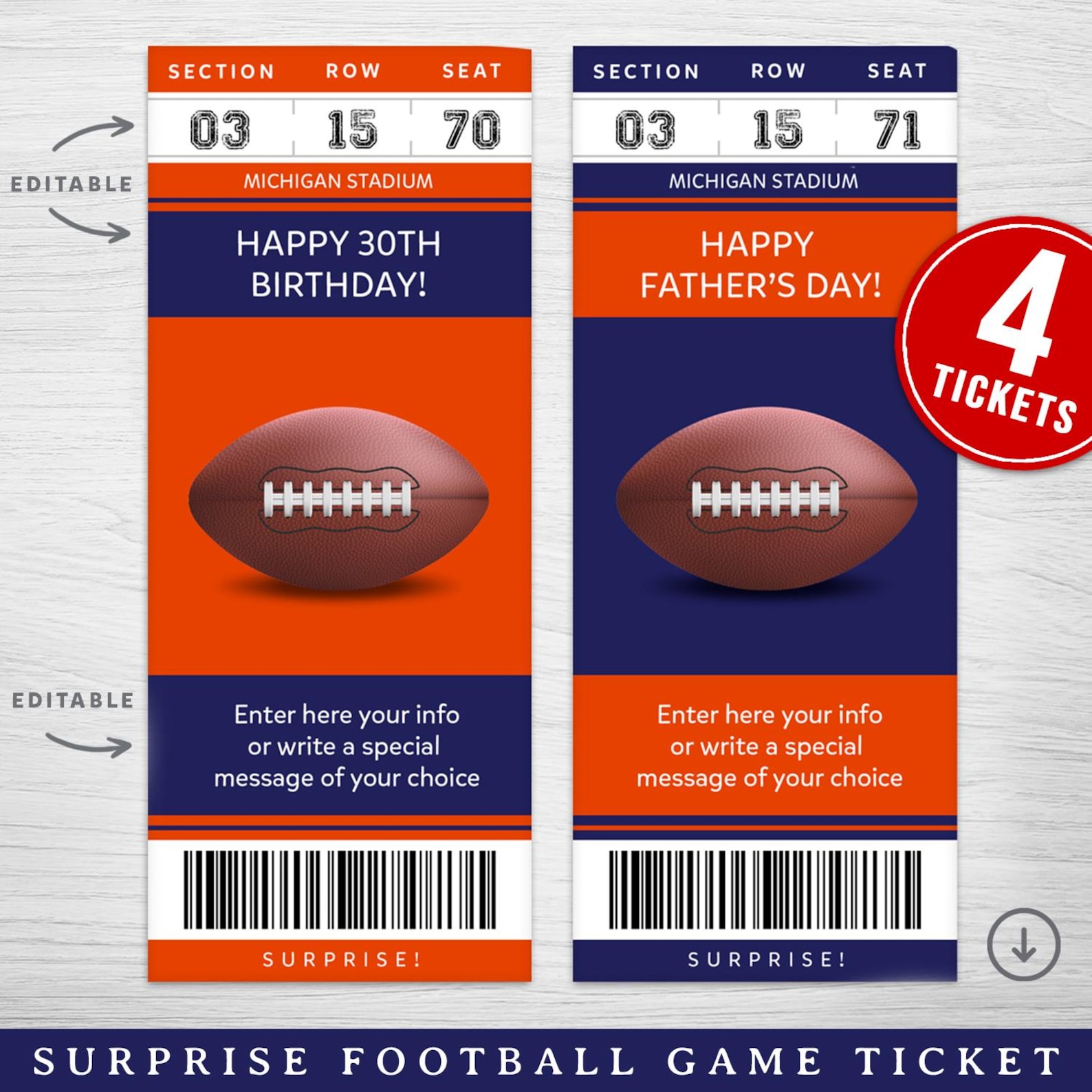 Printable Chicago Game Surprise Gift Ticket | Football Reveal Ticket - Etsy