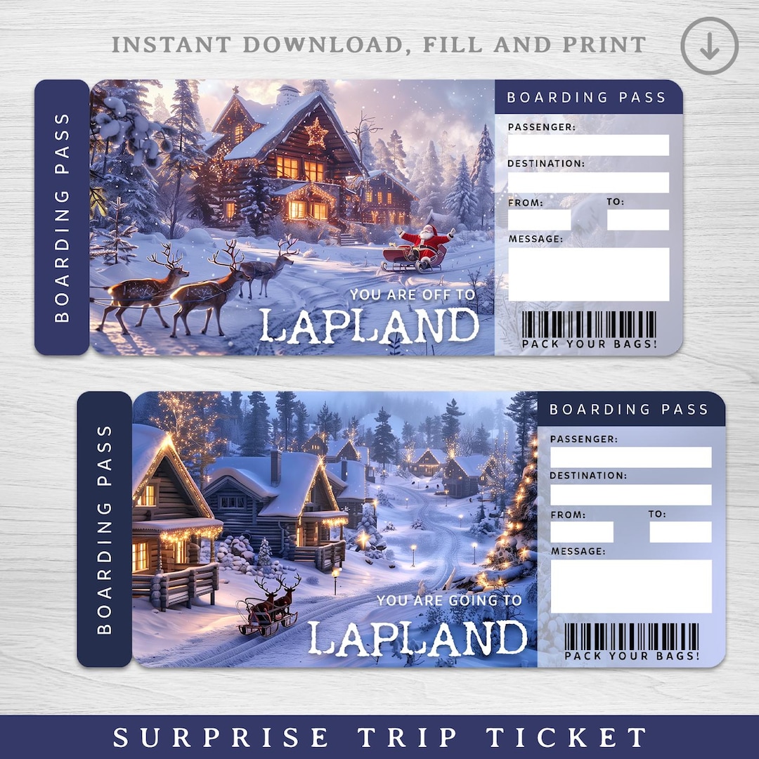 Digital LAPLAND Surprise Trip Ticket, Lapland Printable Boarding Pass ...