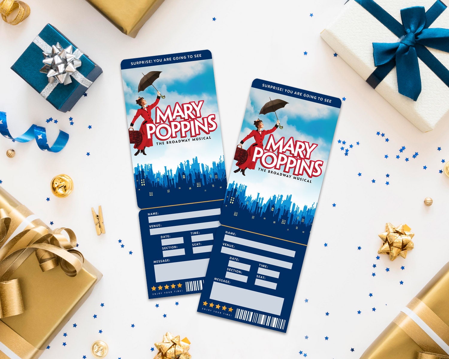 Printable Mary Poppins Broadway Surprise Ticket, Musical Collectible Theater Ticket Editable ...