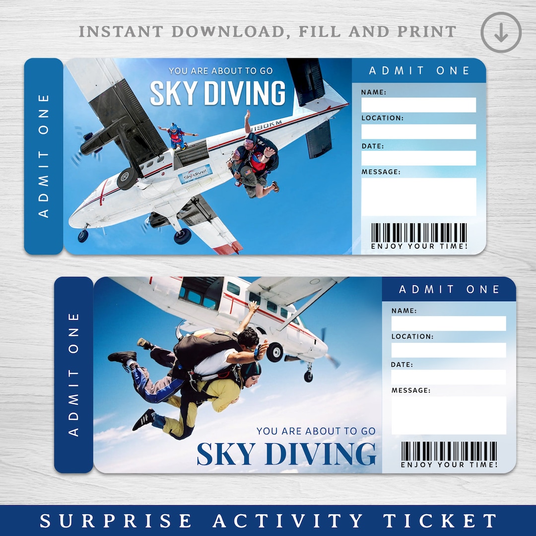 Printable SKYDIVING Surprise Ticket︱skydive Experience Gift Voucher - Etsy