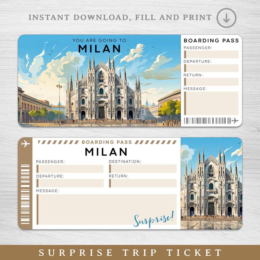 Digital MILAN Surprise Trip Gift Ticket, Milan Printable Boarding Pass ...