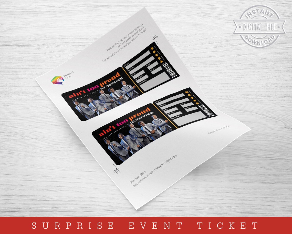 Printable Ain't Too Proud Broadway Surprise Ticket︱musical Theatre ...