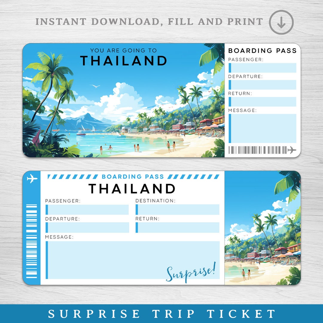 Digital THAILAND Surprise Trip Ticket, THAILAND Printable Boarding Pass ...