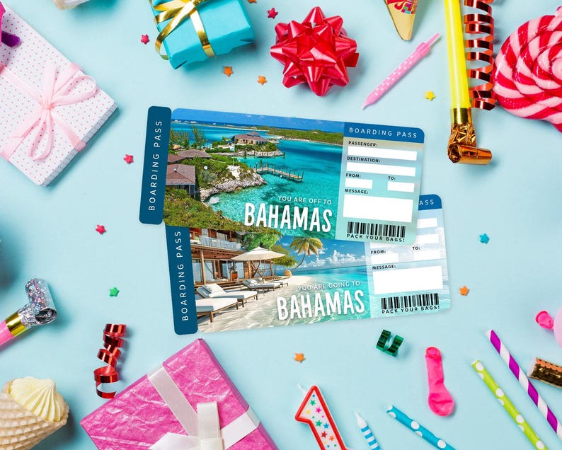 Digital BAHAMAS Trip Surprise Gift Ticket︱vacation Boarding Pass ...