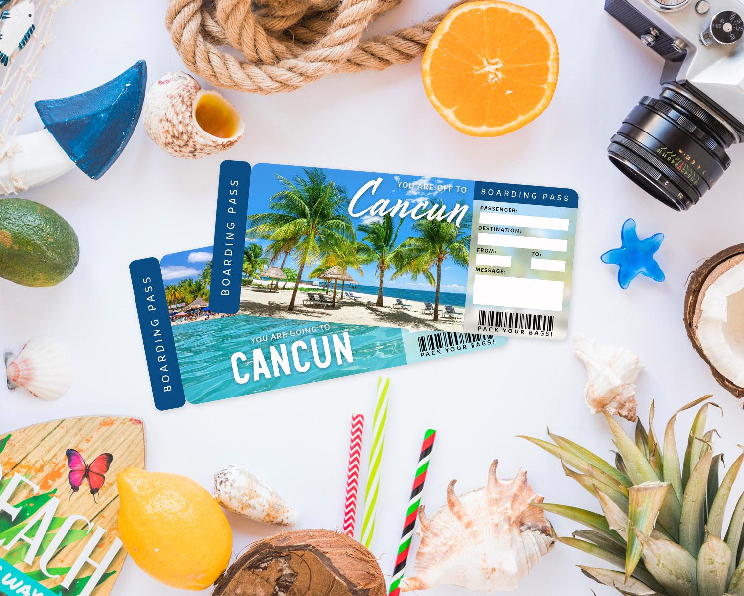Digital CANCUN Trip Surprise Gift Ticket︱mexico Boarding Pass︱printable ...