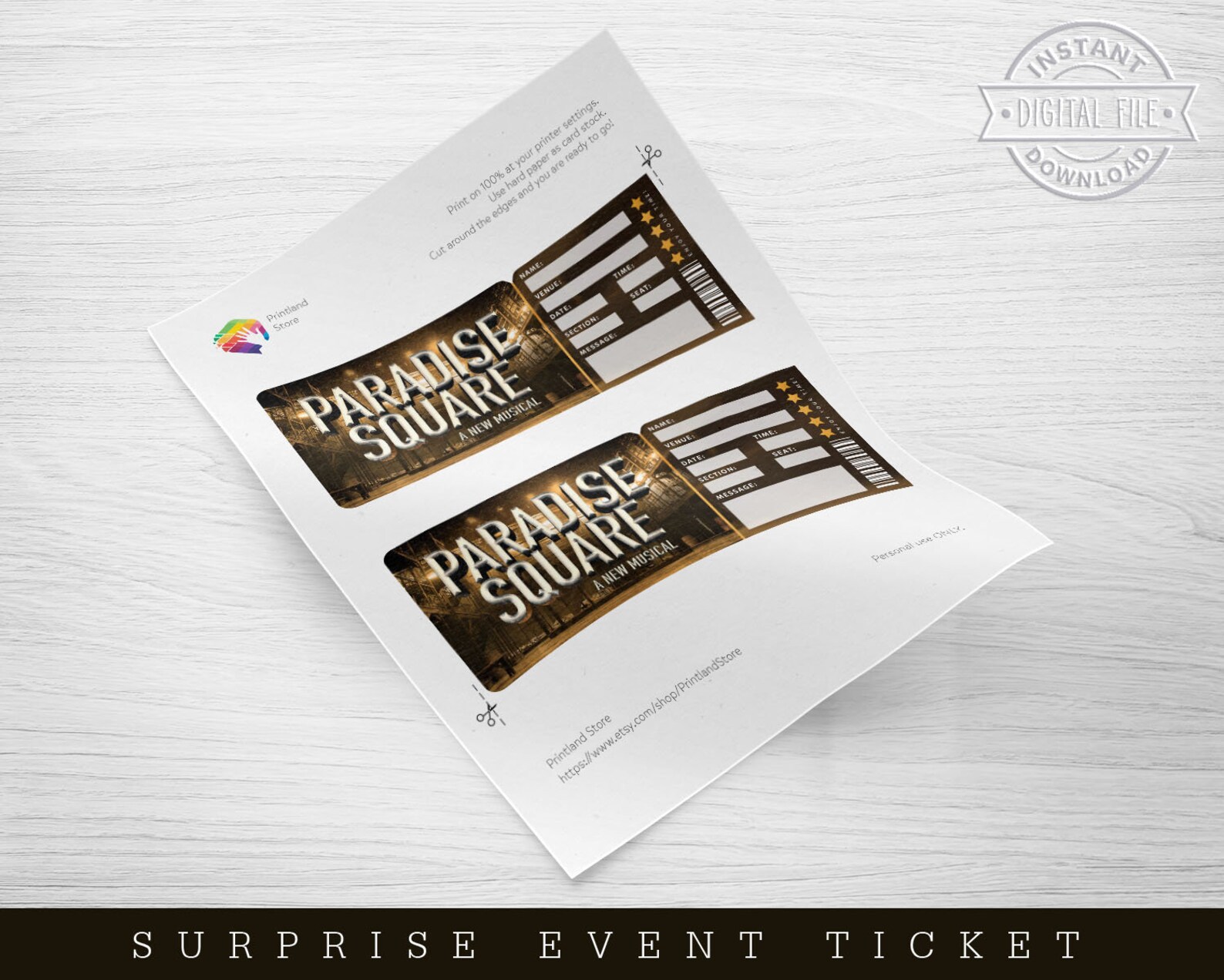 Printable Paradise Square Broadway Surprise Ticket︱musical Theatre ...