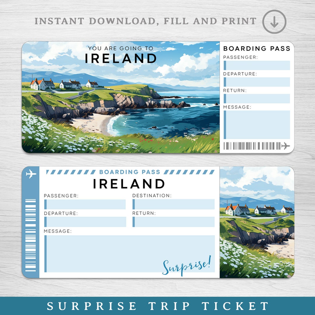 Digital IRELAND Surprise Trip Ticket, IRELAND Printable Boarding Pass ...