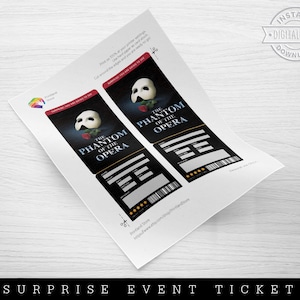 Printable Phantom of the Opera Broadway Surprise Ticket, Musical Collectible Theater Ticket ...