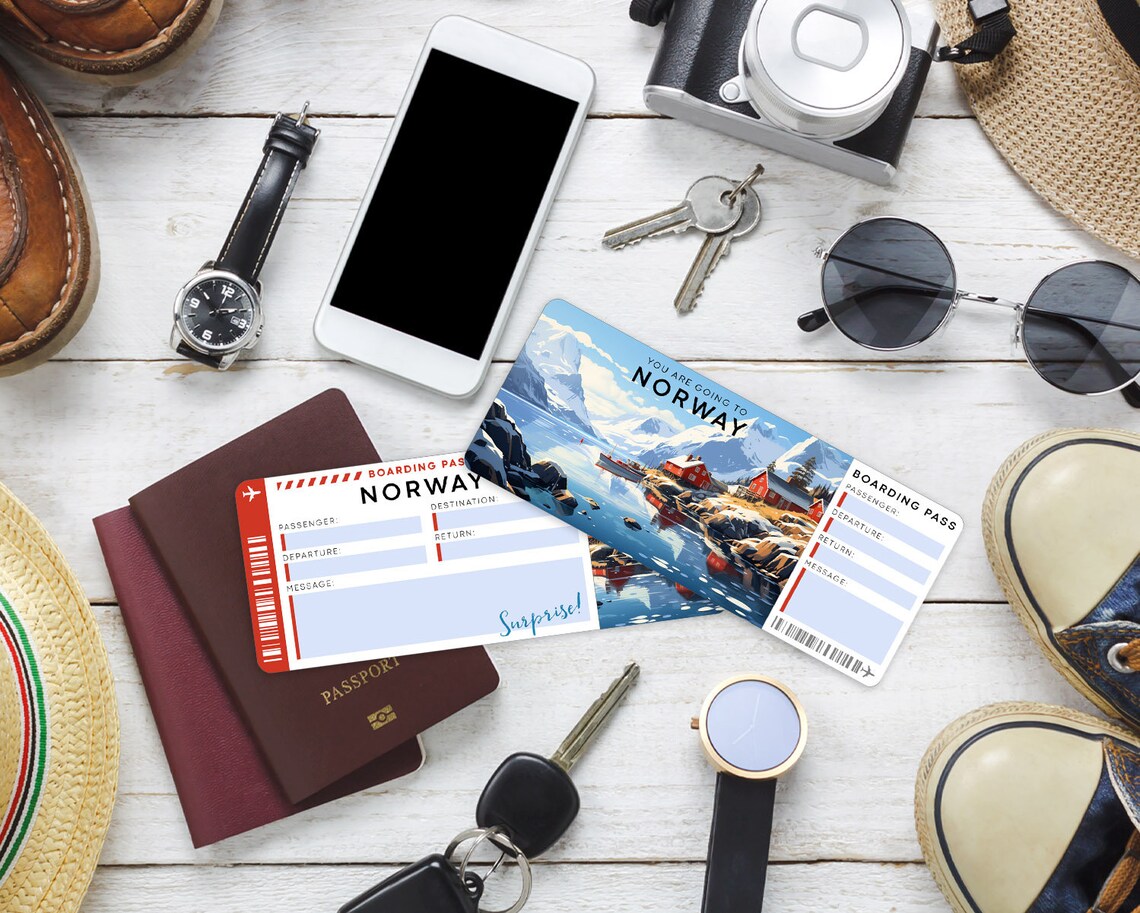 Digital NORWAY Trip Surprise Gift Ticket︱norway Boarding Pass︱printable ...