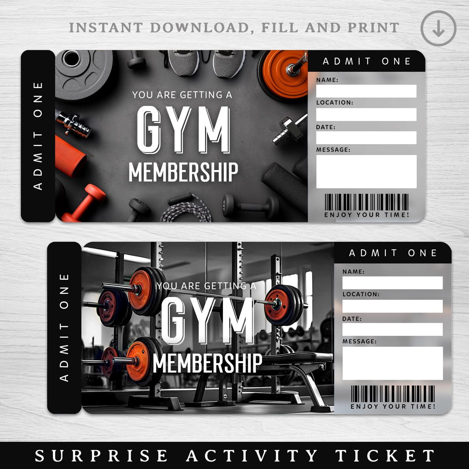 Printable Gym Membership Gift Voucher | Fitness Club Coupon | Gym Lover ...