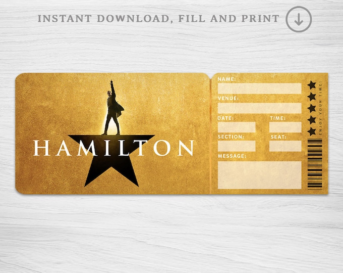 Printable Hamilton Musical Theatre Ticket Personalized Gift Reveal ...