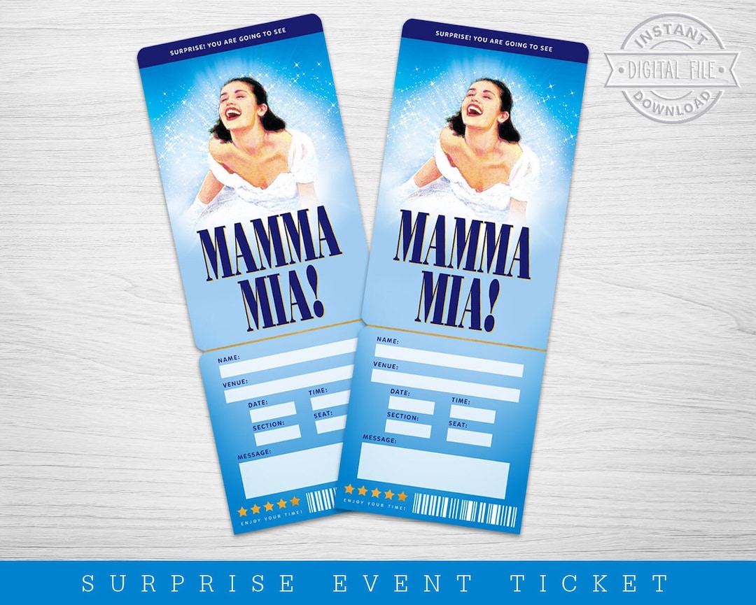 Printable Mamma Mia Broadway Surprise Ticket︱musical Theatre Ticket ...