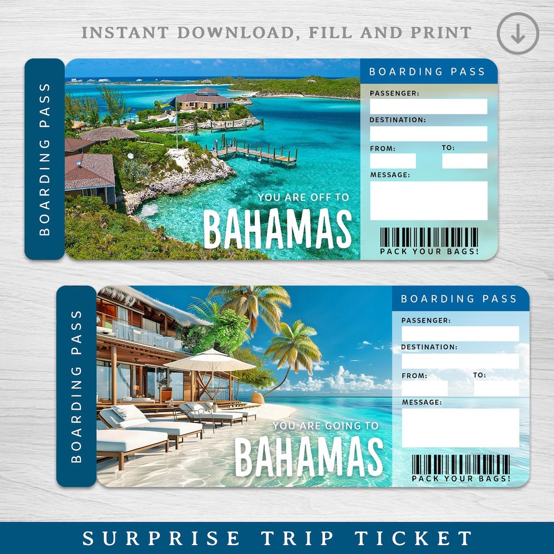 Digital BAHAMAS Trip Surprise Gift Ticket︱vacation Boarding Pass ...