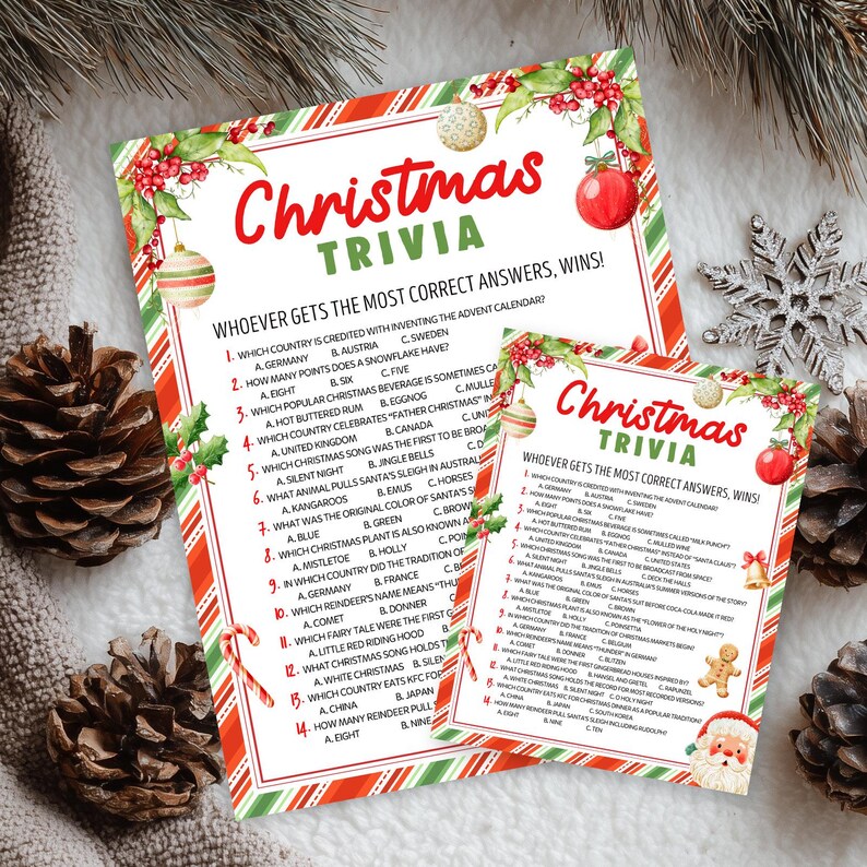 Printable Christmas Trivia Game | Holiday Trivia Game | Xmas Party Game ...