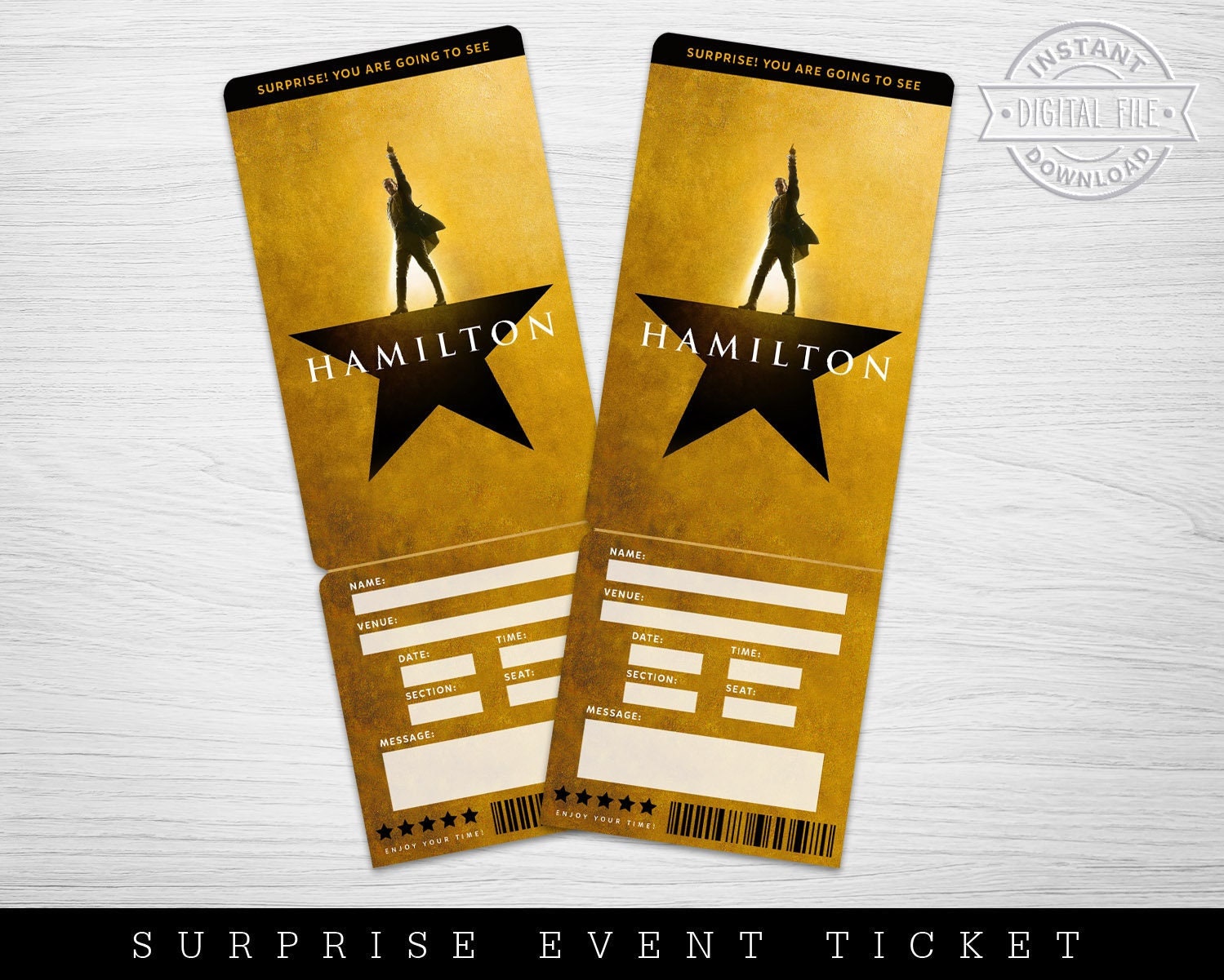 Printable Hamilton Broadway Surprise Ticket, Hamilton the Musical Collectible Theater Ticket ...