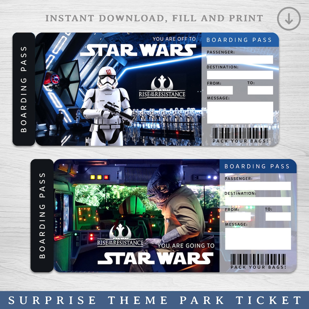 Digital SPACE WARS Rise of the Resistance Surprise Trip Gift Ticket ...