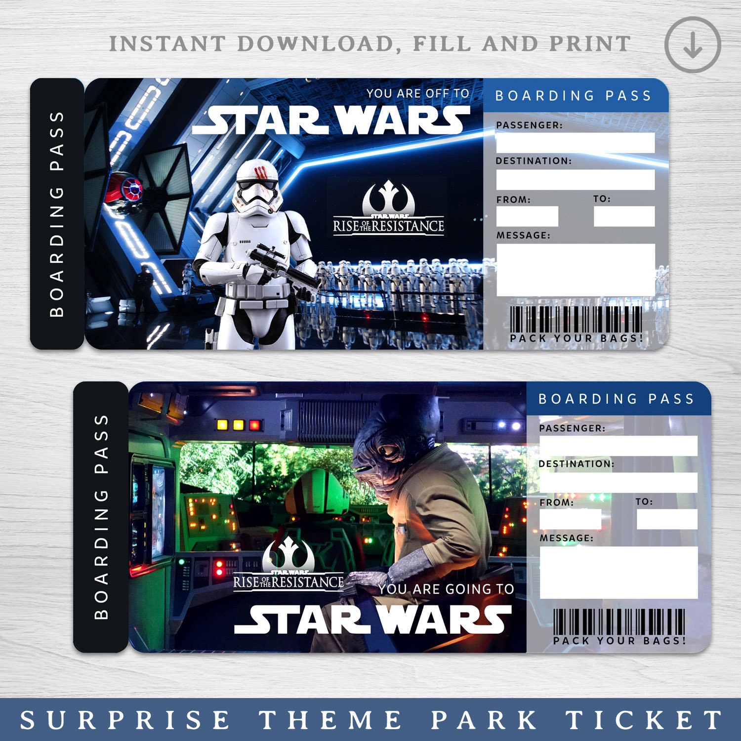 Digital SPACE WARS Rise of the Resistance Surprise Trip Gift Ticket ...