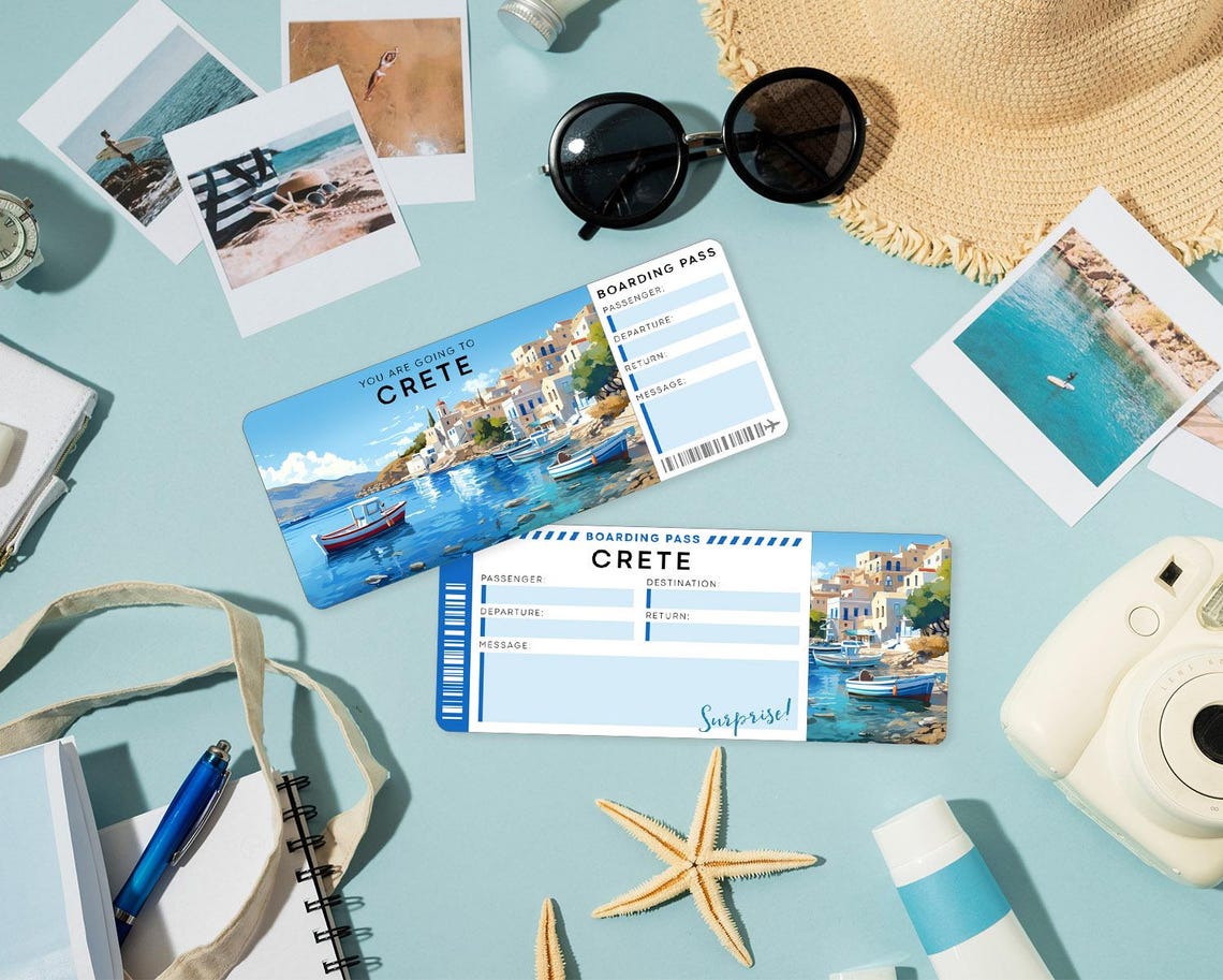 Digital CRETE Trip Surprise Gift Ticket︱greece Boarding Pass︱printable ...