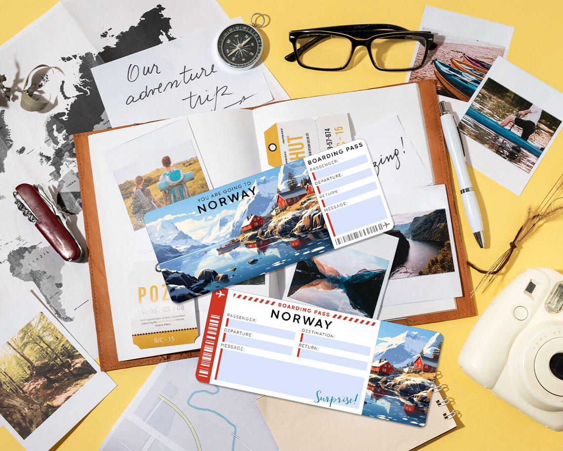 Digital NORWAY Trip Surprise Gift Ticket︱norway Boarding Pass︱printable ...