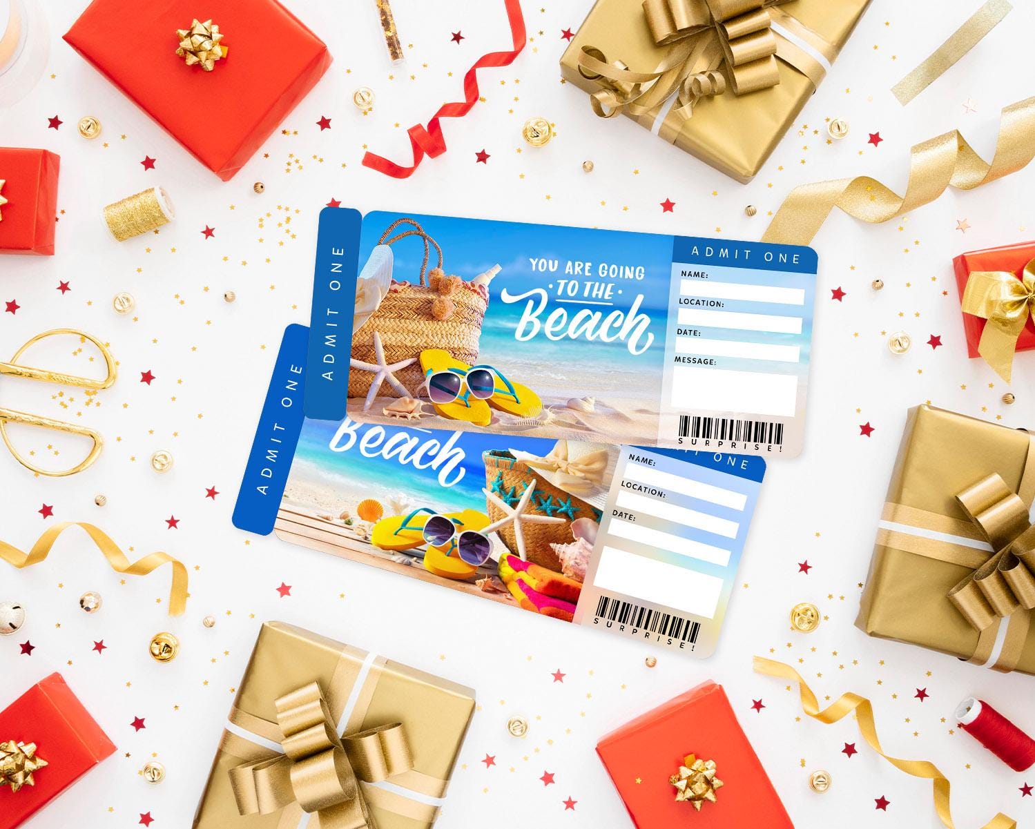 Printable Beach Surprise Ticket︱vacation Gift Reveal︱romantic Beach ...