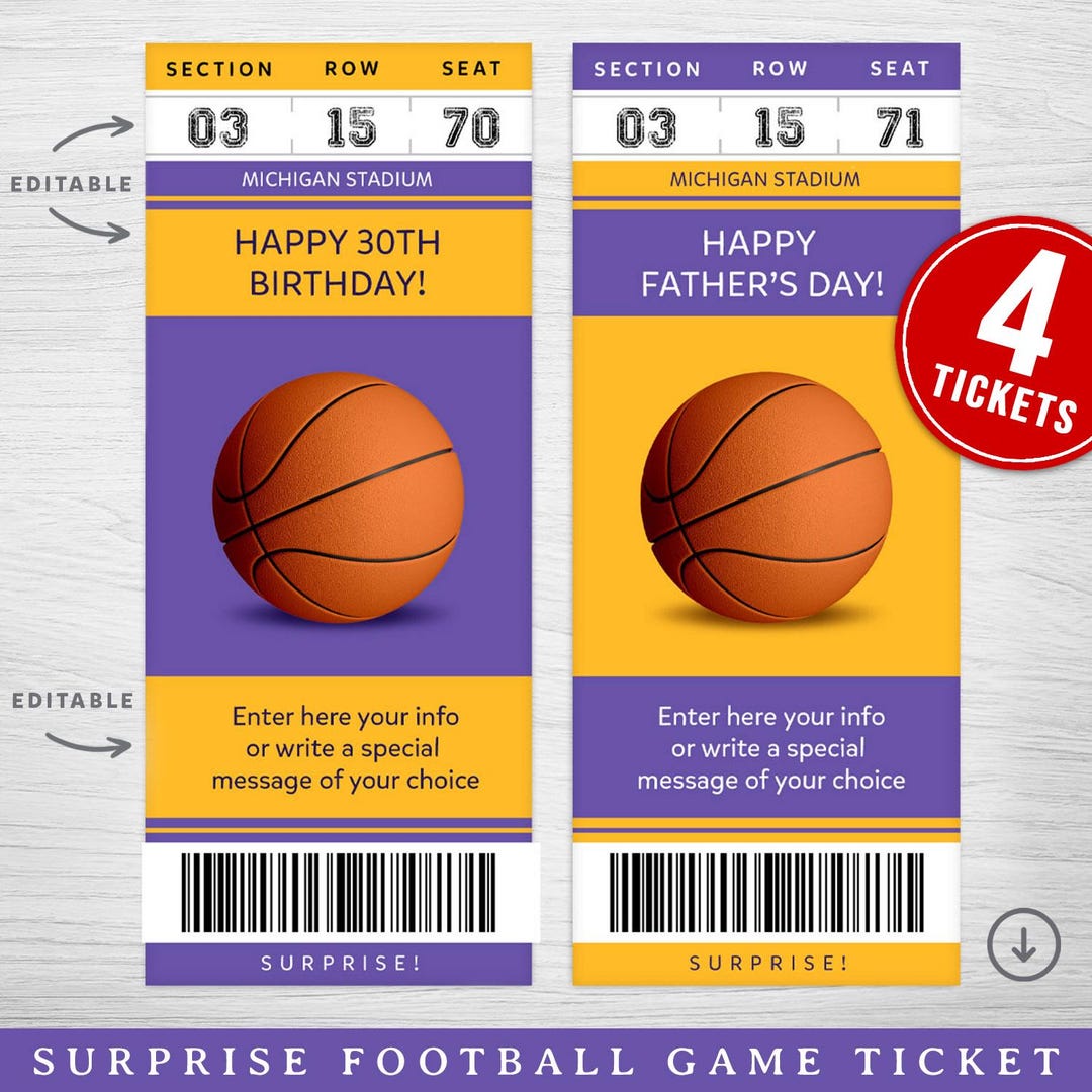 Printable Los Angeles Game Surprise Gift Ticket | Basketball Game ...