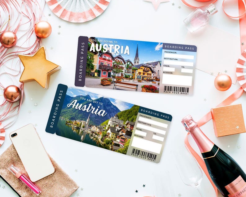 Digital AUSTRIA Trip Surprise Gift Ticket︱printable Boarding Pass ...