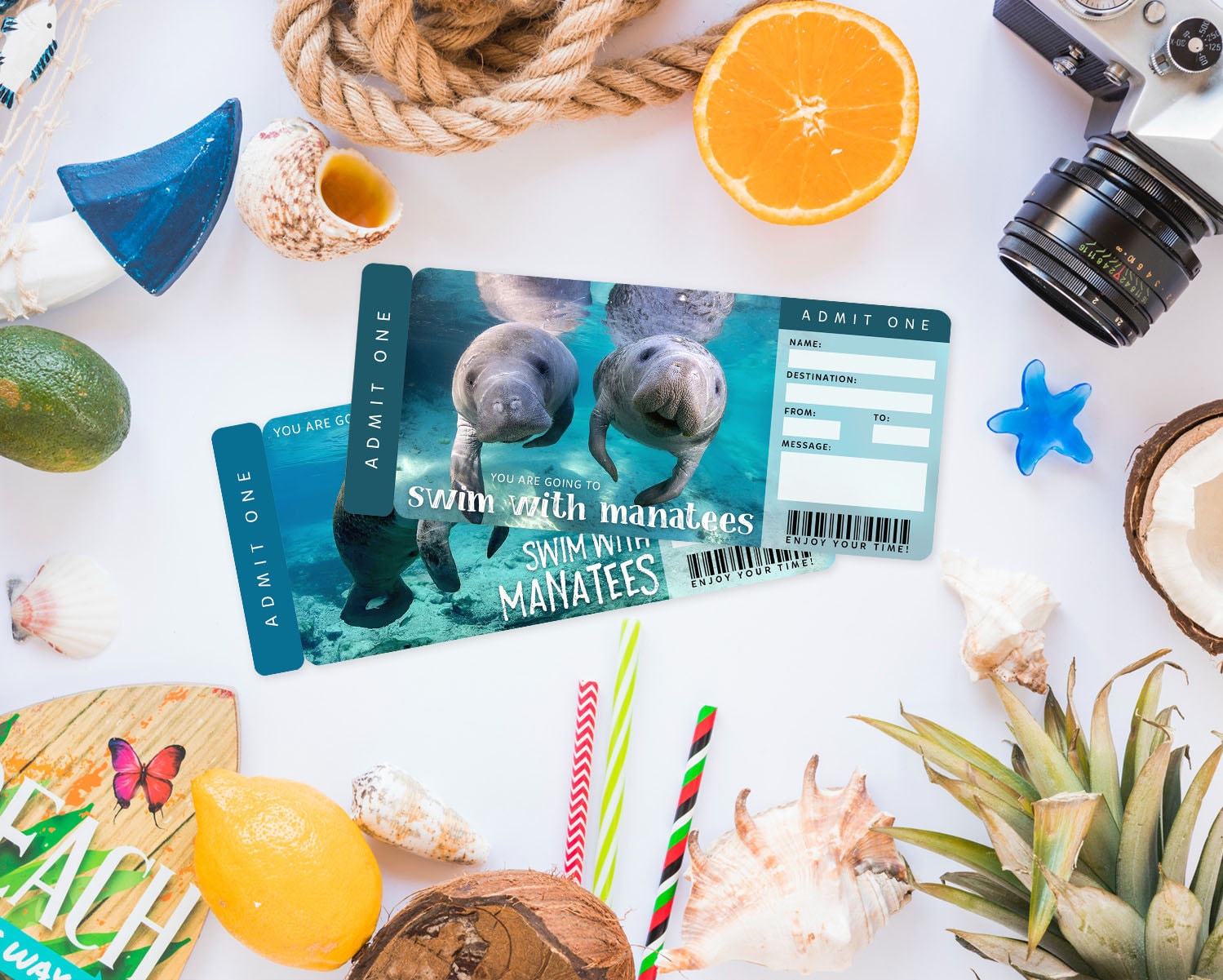 Printable Swim With MANATEES Surprise Ticket︱manatees Encounter Gift ...