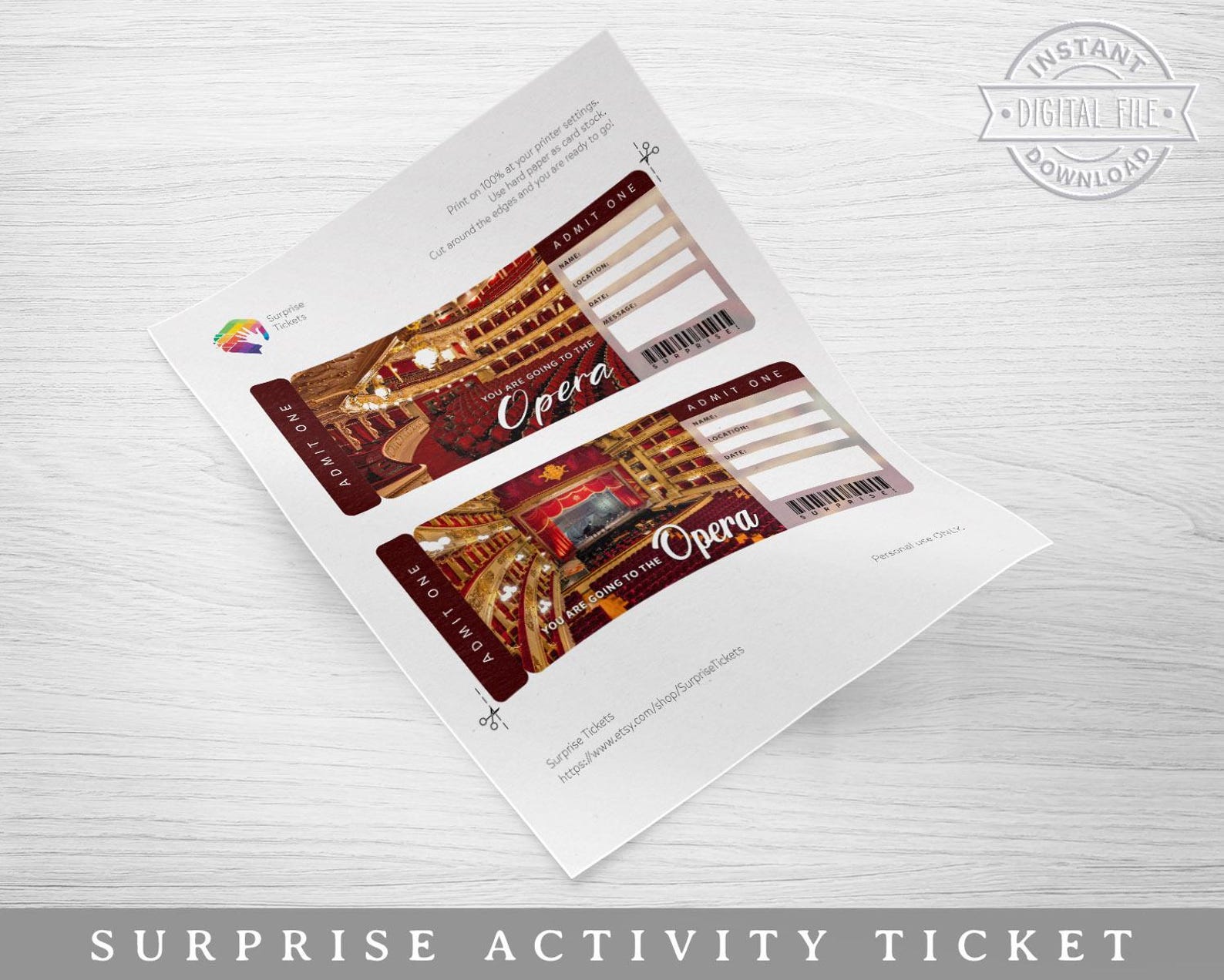 Printable Opera Surprise Surprise Ticket︱opera Night Gift Reveal - Etsy