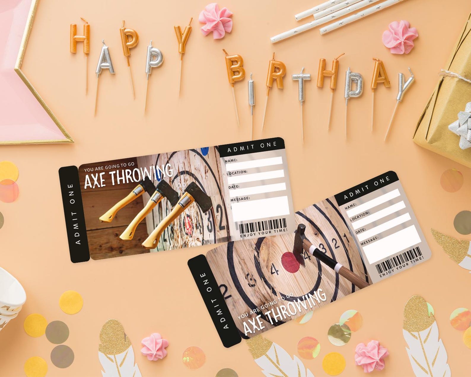 Printable AXE THROWING Surprise Gift Ticket, Axe Throwing Surprise ...
