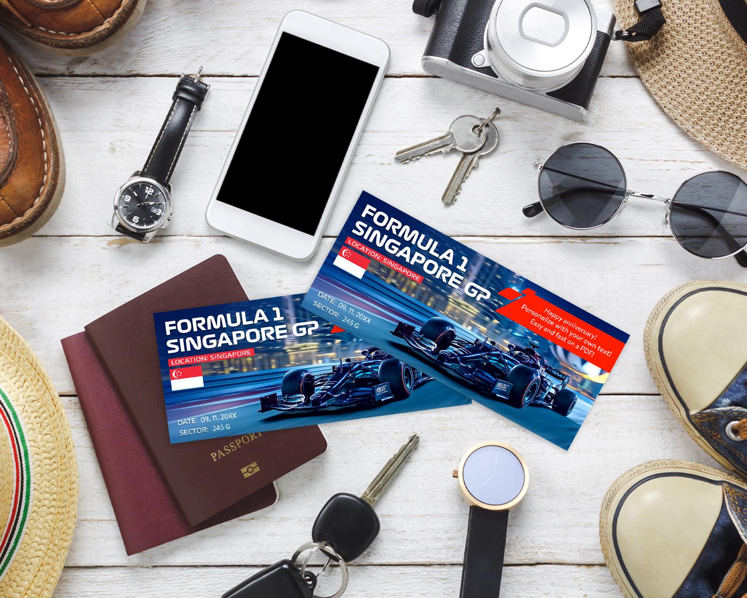 Printable Formula Ticket, Singapore GP Faux Ticket, Editable Race ...
