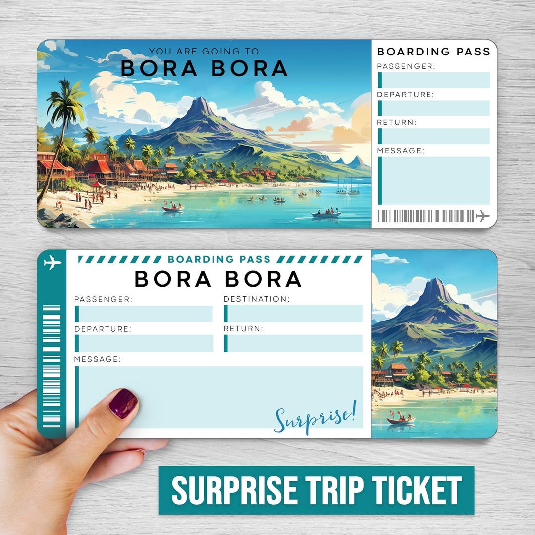 Digital BORA BORA Surprise Trip Gift Ticket, Vacation Printable ...