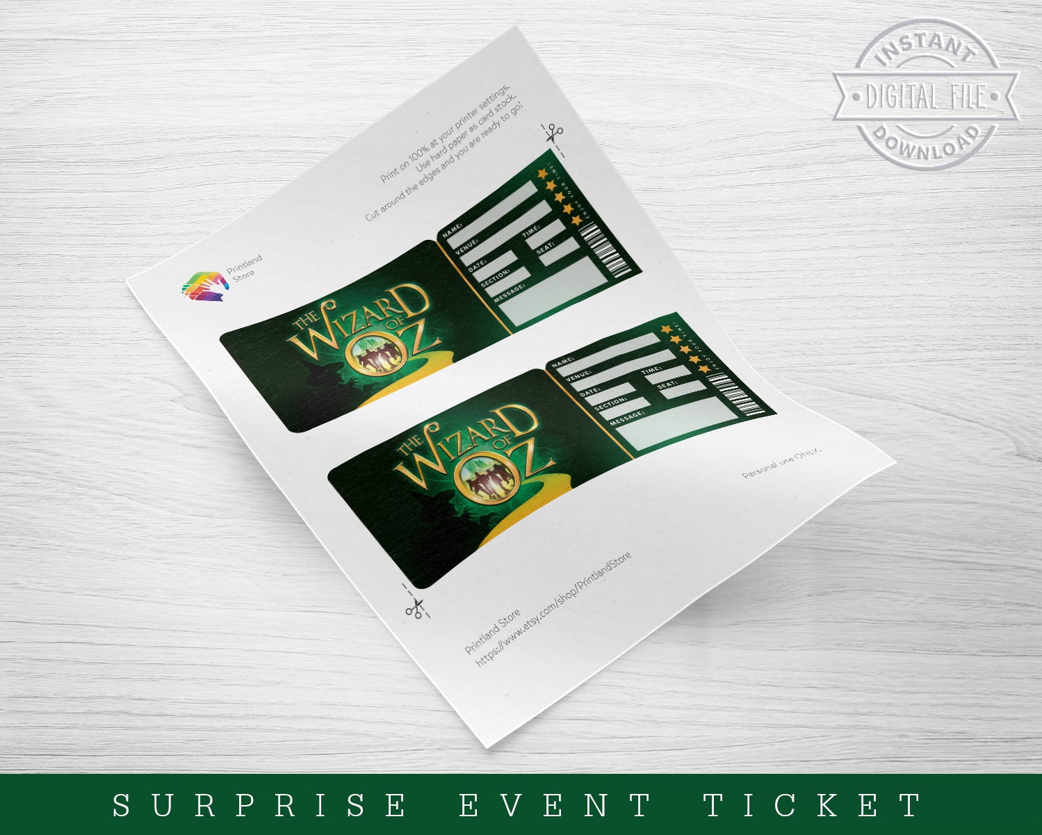 Printable Wizard of OZ Broadway Surprise Ticket, Musical Collectible ...