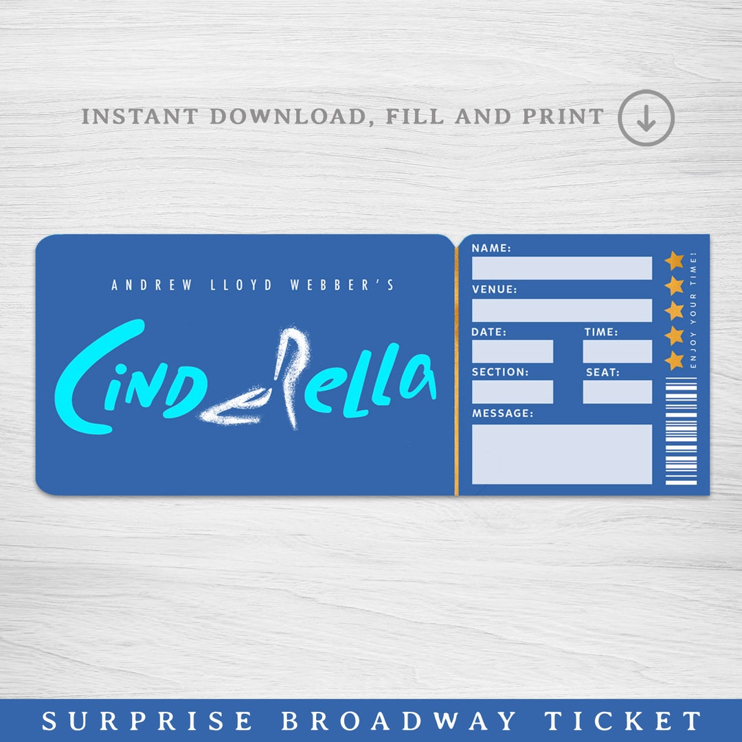 Printable Cinderella Broadway Surprise Ticket︱musical Theatre Ticket ...