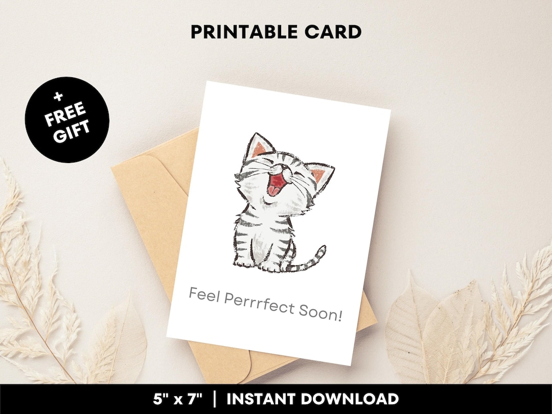 Cute Cat Get Well Card, Get Better Soon Card, Stay Strong, Keep on ...