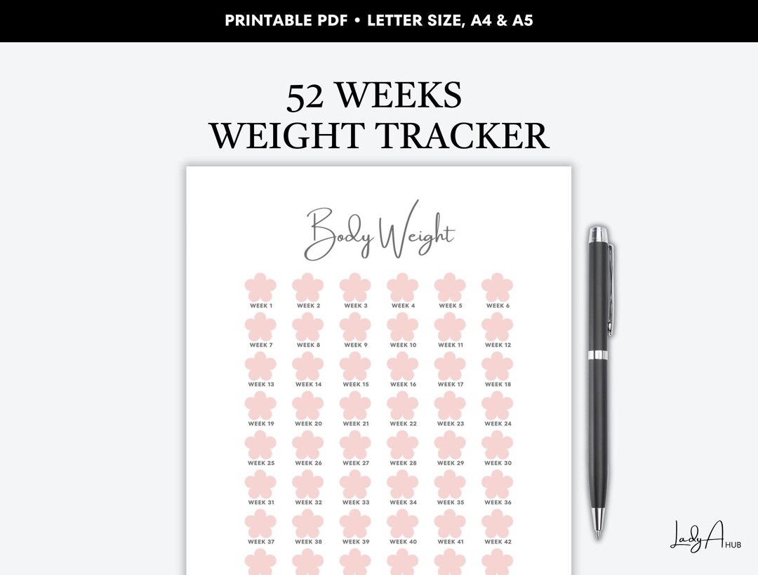 Weight Loss Tracker, 52 Weeks Planner, One Year Lbs. Tracker, Body ...