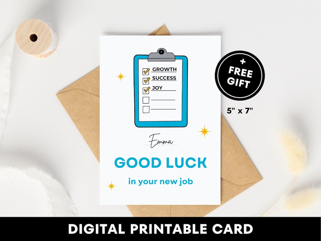 New Job Card Printable, Modern Good Luck Card, Promotion ...