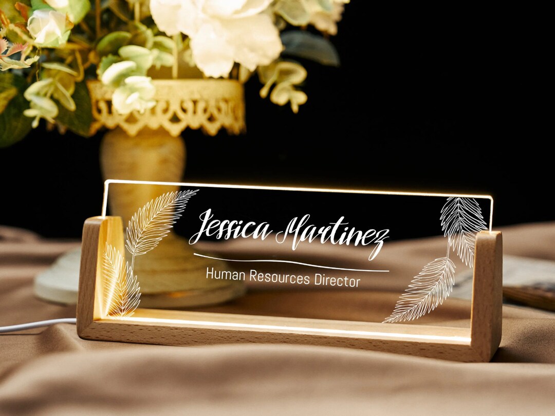 Personalized Illuminated Desk Name Sign With Wooden Base - Office Decor ...