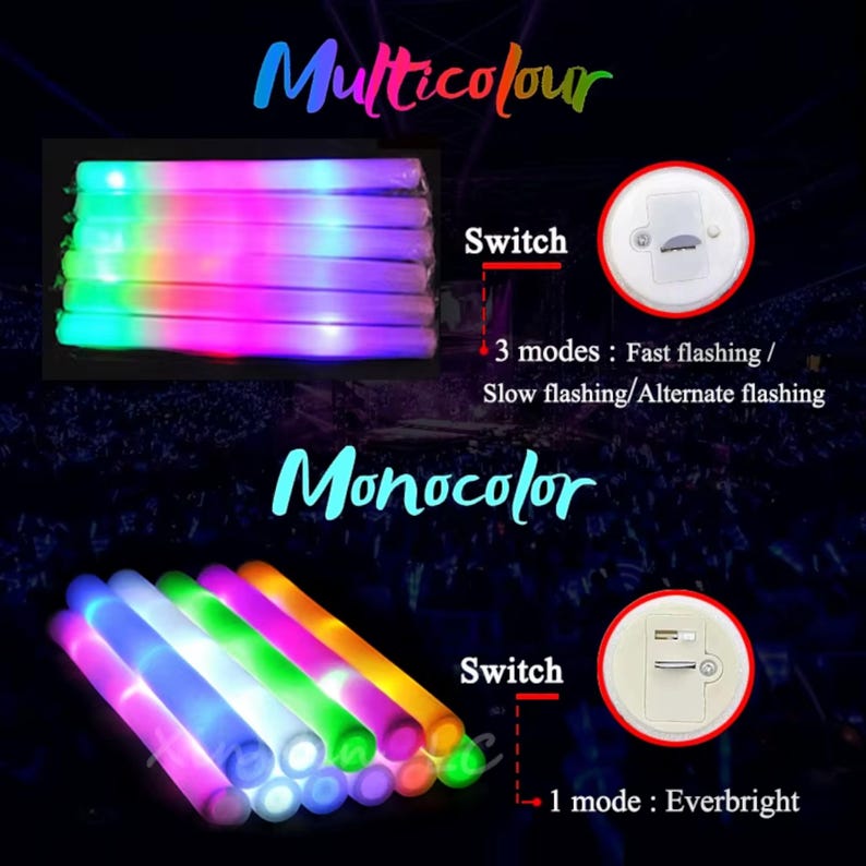Bulk RGB LED Glow Foam Sticks | Party Light Tubes for Birthday, Wedding ...