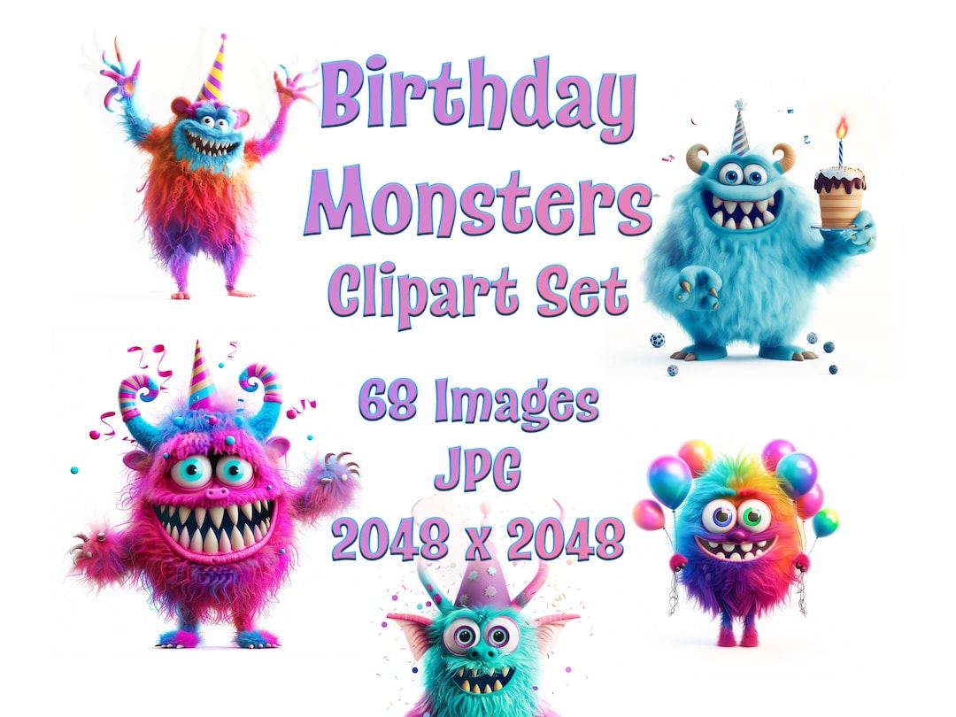 Birthday Monster Clipart Bundle Children, Children's Birthday, Overlay ...