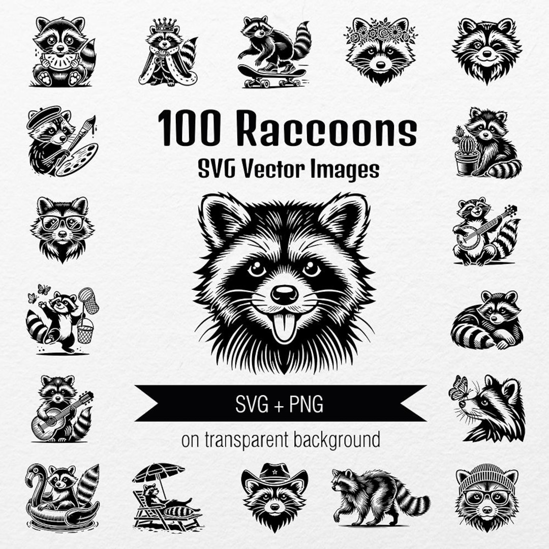 100 SVG Images of Racoons Doing Sports, Music, Dancing, Wrestling, Yoga ...