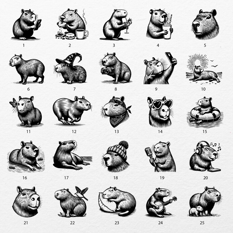 Capybara SVG Clipart Bundle: Sports, Music, Dancing (125 Images) - Etsy