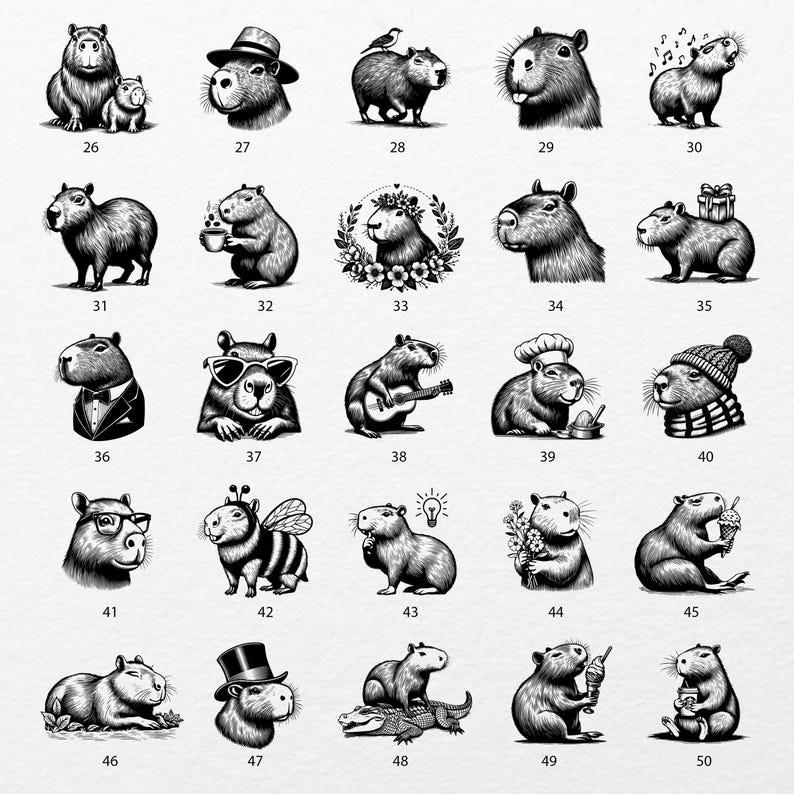 Capybara SVG Clipart Bundle: Sports, Music, Dancing (125 Images) - Etsy